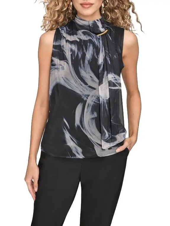Donna Karan New York Sleeveless Chiffon Top - Black/vapor Multi