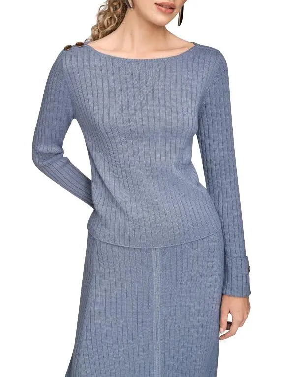 Donna Karan New York Button Detailed Ribbed Knit Sweater - Tempest