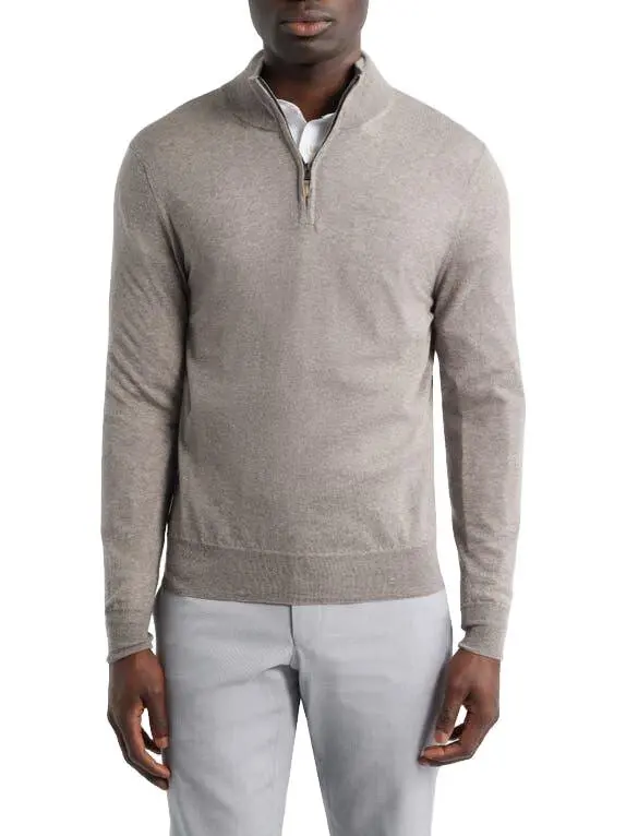 Canali Heathered Wool Quarter Zip Sweater - Beige
