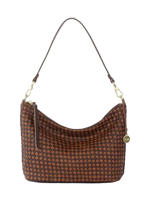 THE SAK Juniper Small Hobo Leather Bag - Woven Mahogany Cognac