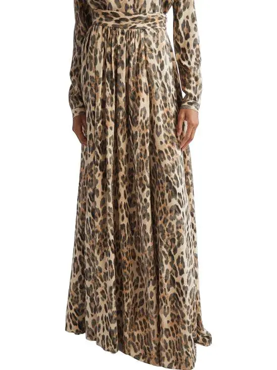 St. John Leopard Print Silk Georgette A-line Skirt - Bronze Latte Multi