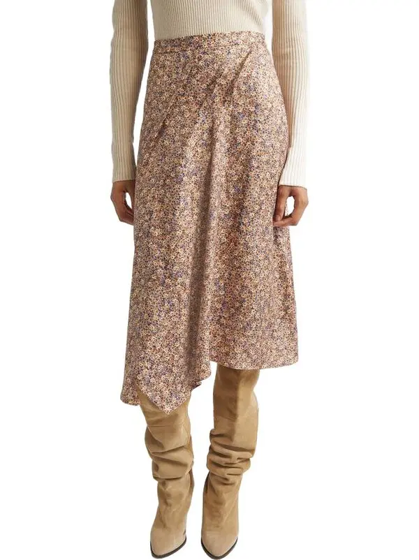 Isabel Marant Cacia Floral Jacquard Asymmetric Midi Skirt - Ochre