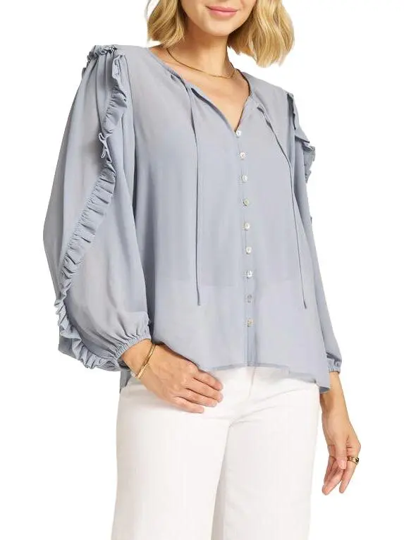 Matty M. Button-up Shirt With Ruffle Sleeves - Smoke