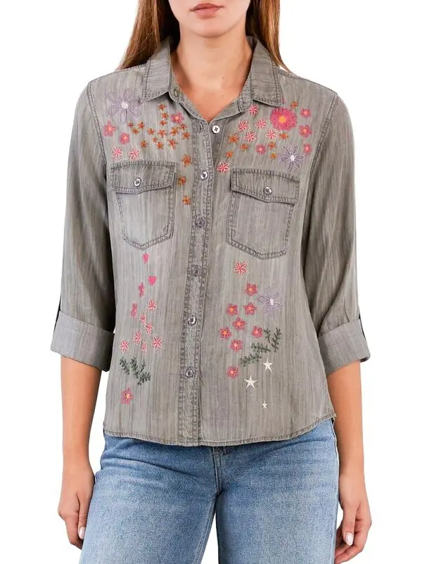 BILLY T Floral Embroidered Shirt - Perfect Grey