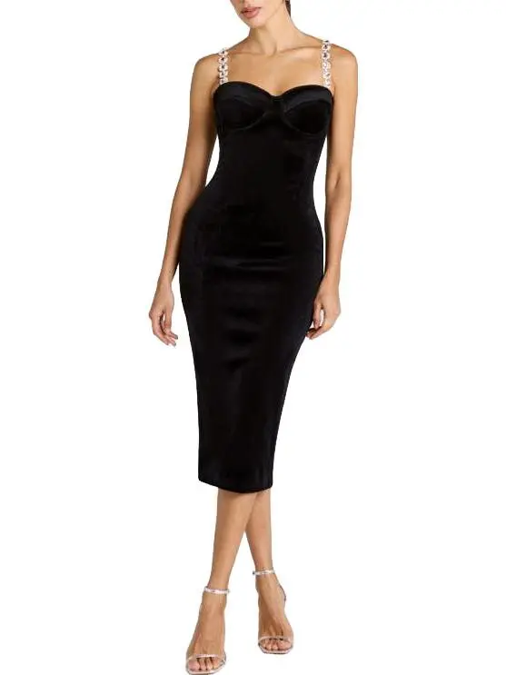 NADINE MERABI Eliza Embellished Velvet Cocktail Dress - Black
