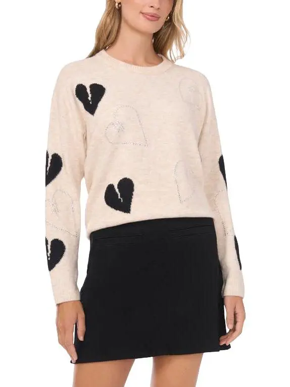 Vince Camuto Rhinestone Heart Crewneck Sweater - Malted
