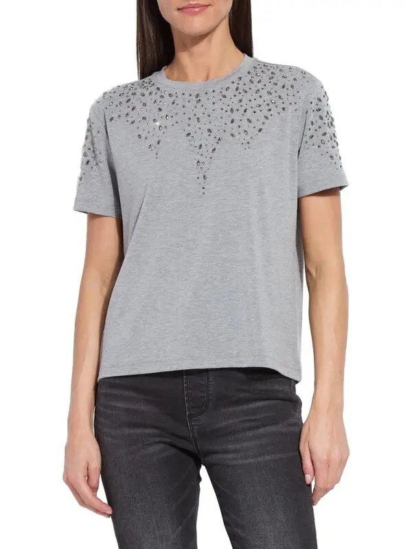 Lyssé Rhinestone-embellished Short-sleeve Top - Dark Heather Gray