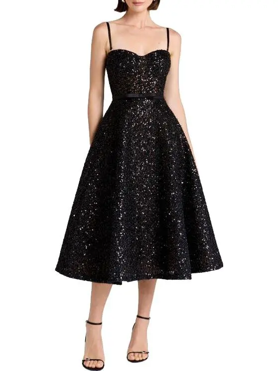 NADINE MERABI Marilyn Rhinestone Cocktail Dress - Black
