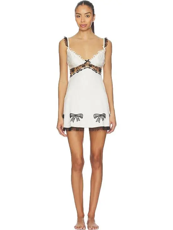 For Love & Lemons Bow Time Slip Dress - Cream & White