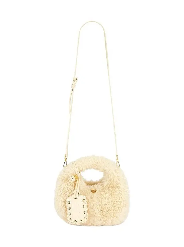 GANNI Mini Fur Hobo Bag - Egret