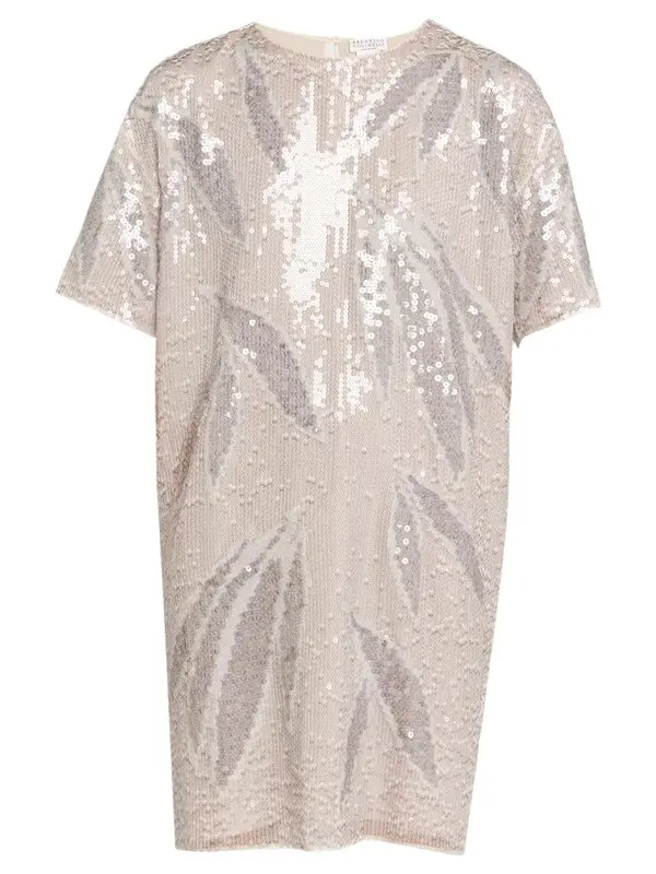 Brunello Cucinelli Sequined Silk Organza Mini Dress - Natural