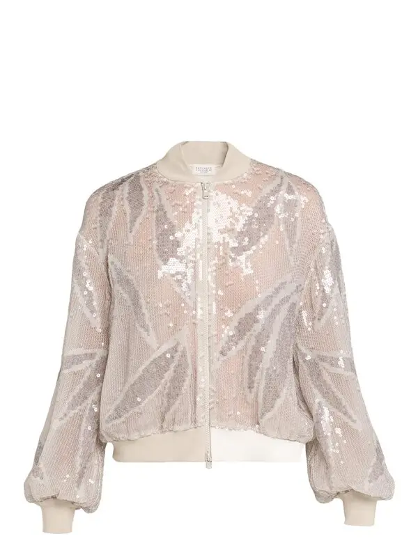 Brunello Cucinelli Sequined Silk Organza Bomber Jacket - Natural