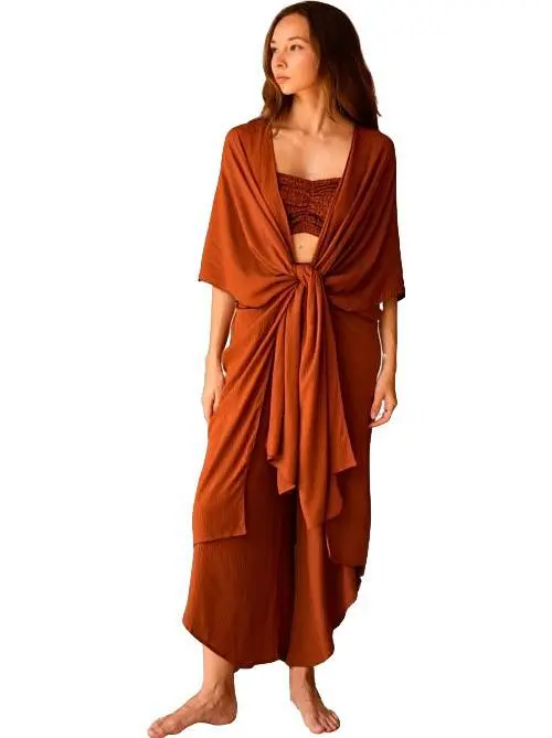 Pink Haley Kaia Flowy Kimono Wrap Duster - Orange