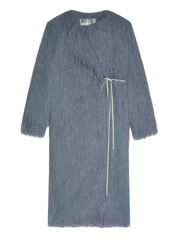 Dries Van Noten Fringed Wrap Coat - Grey