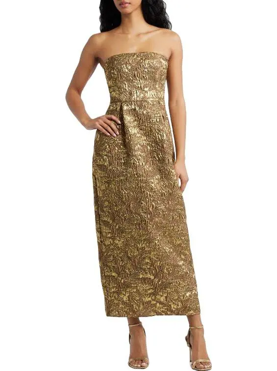 Lulus Metallic Brocade Strapless Cocktail Dress - Gold