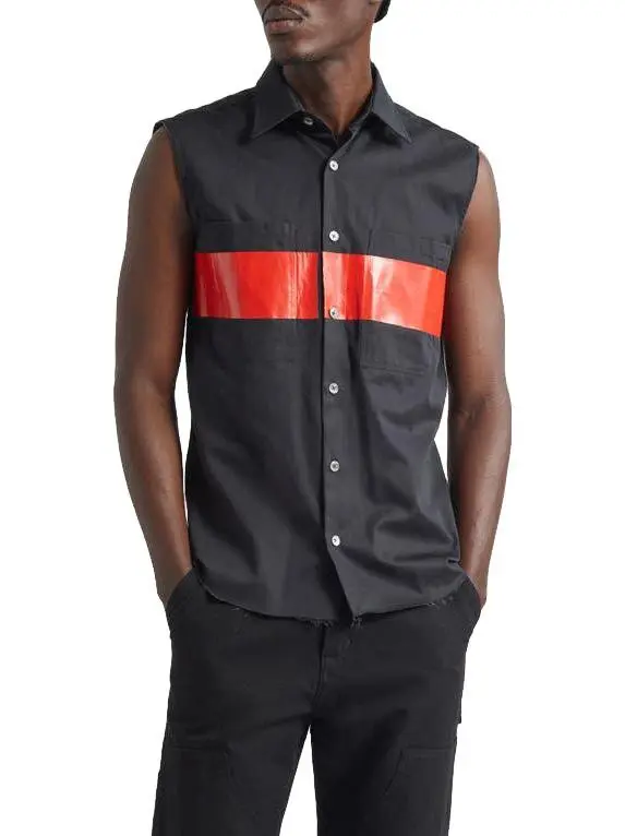 JKEEFER Stabb Taped Cutoff Sleeve Button-up Shirt - Black