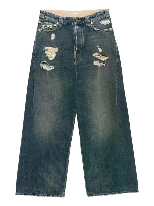 Balenciaga Distressed Wide-leg Jeans - Blue