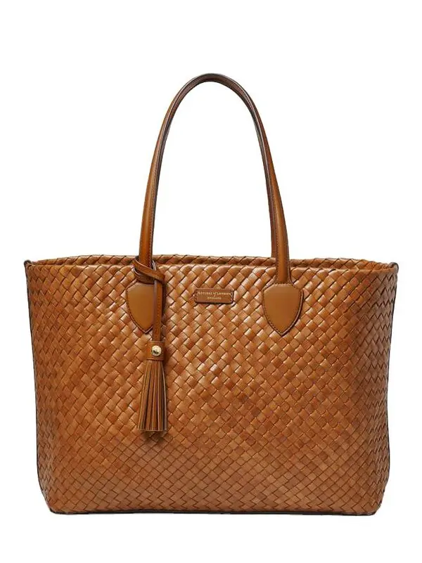 ASPINAL OF LONDON Large Island Tote Bag In Woven Leather - Tan
