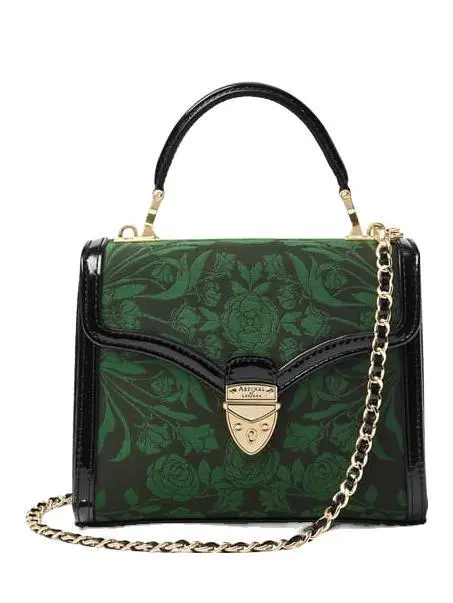 ASPINAL OF LONDON Midi Mayfair Rose Hand Embroidered Raffia Bag - Green