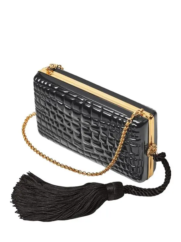 ASPINAL OF LONDON Florence Velvet Croc Clutch - Black
