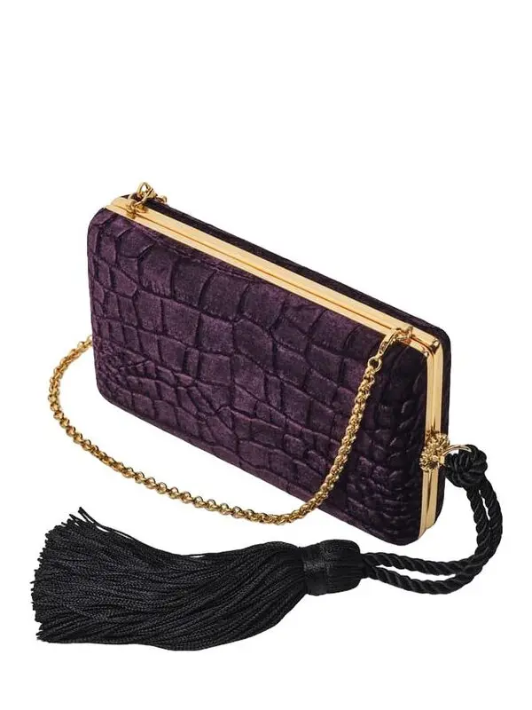 ASPINAL OF LONDON Florence Velvet Croc Clutch - Purple