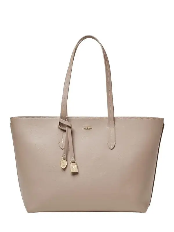 ASPINAL OF LONDON Zipped East West Leather Tote Bag With Charms - Neutral