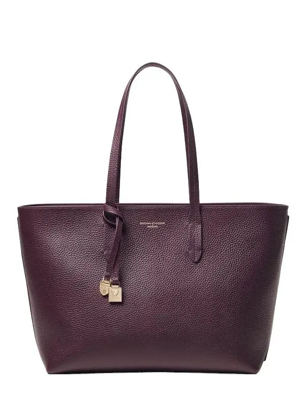 ASPINAL OF LONDON Zipped East West Leather Tote Bag With Charms - Purple