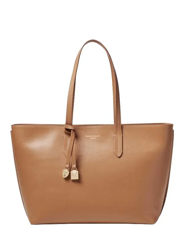 ASPINAL OF LONDON Zipped East West Leather Tote Bag With Charms - Tan