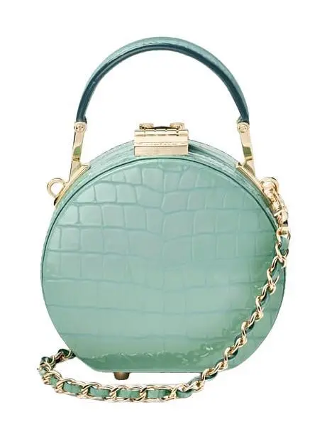 ASPINAL OF LONDON Micro Hat Box In Patent Croc - Green
