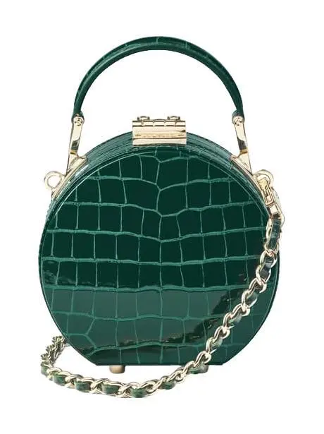 ASPINAL OF LONDON Micro Hat Box In Croc Effect Leather - Green