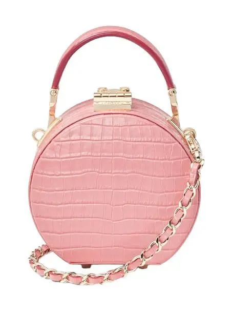 ASPINAL OF LONDON Micro Hat Box In Patent Croc - Pink