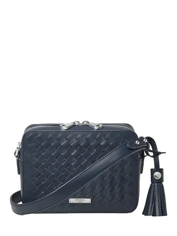ASPINAL OF LONDON Camera Crossbody Bag In Woven Leather - Blue