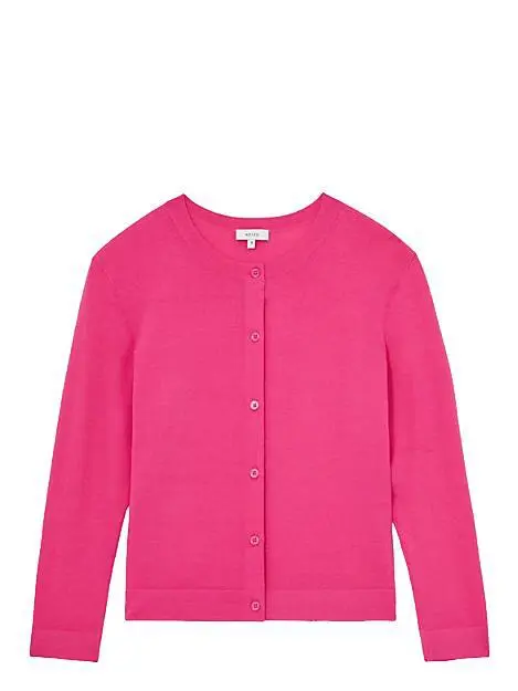 REISS Knitted Cropped Cardigan - Bright Pink