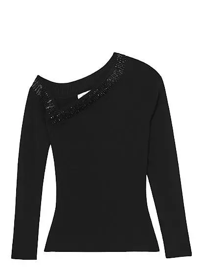 REISS Maddie Beaded Off-shoulder Top - Black