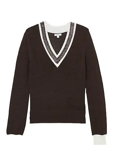 REISS Beaded-neck Knitted Jumper - Chocolate Brown