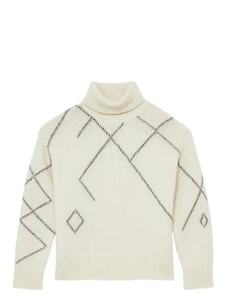REISS Wool-blend Argyle Roll-neck Jumper - Cream Taupe Brown