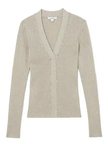 REISS V-neck Knitted Top - Champagne