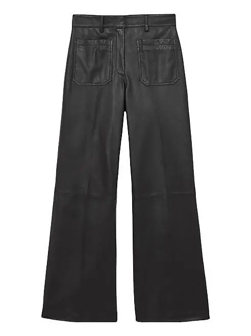 REISS Priya High-rise Leather Trousers - Black
