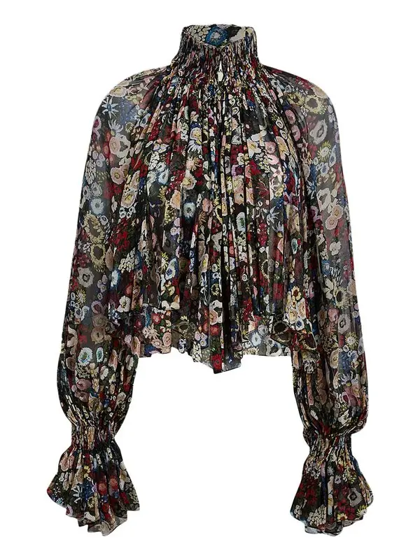 Khaite Durer Floral Silk Top - Black Mult