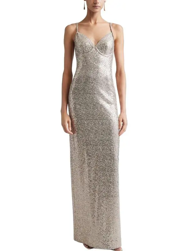 St. John Sequin Gown - Latte Light Grey Melange