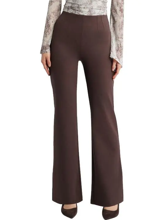 OPEN EDIT High Waist Flare Leg Pants - Brown Seal