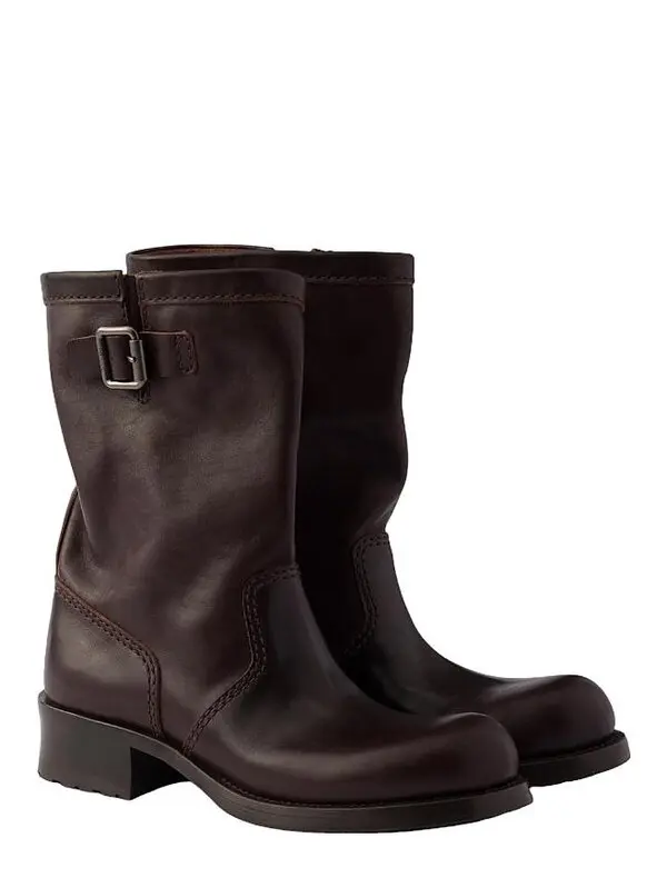 Prada Leather Mid-calf Boots - Brown