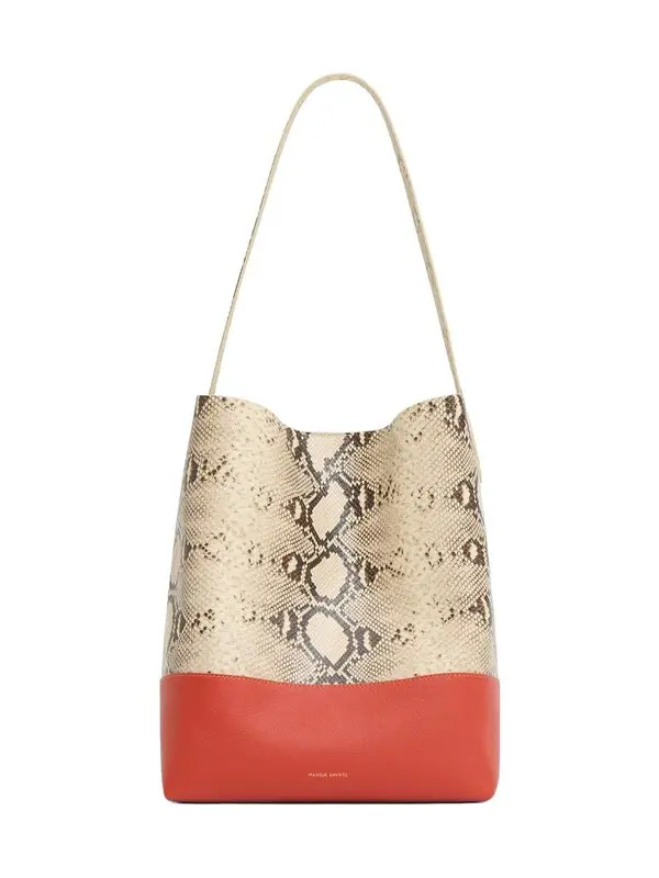MANSUR GAVRIEL Everyday Cabas Snakeskin Embossed Leather Tote - Roccia/pomodoro