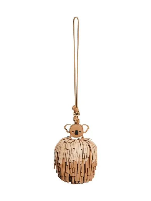 Zimmermann Koala Fringe Leather Bag Charm - Taupe