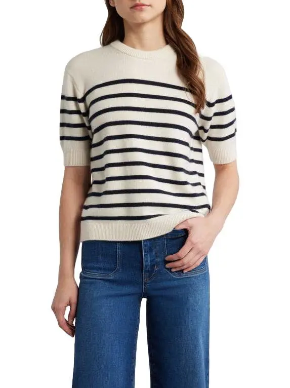 FRAME Cashmere Crewneck Sweater - Ivory With Navy