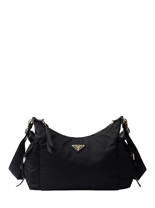 Prada Large Re-nylon And Leather Bag - Black