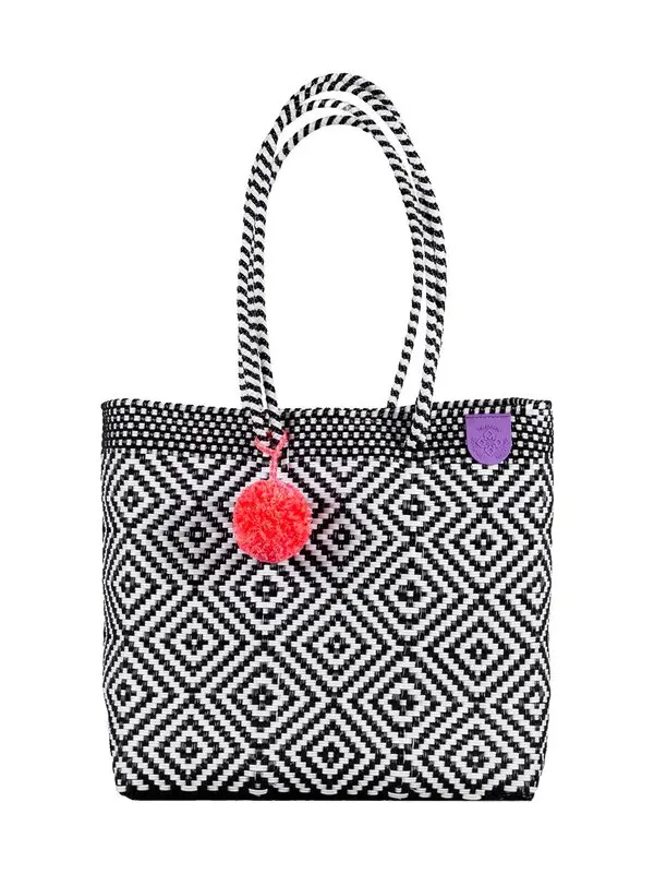 TIN MARIN Greca Woven Tote - Black And White