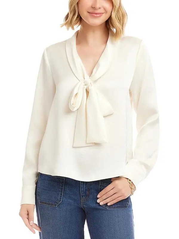 Karen Kane Satin Bow Top - Cream