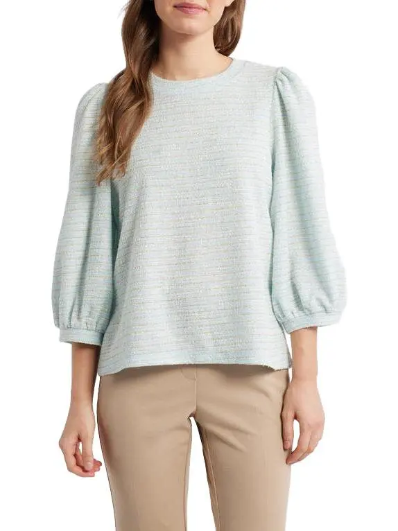 Anne Klein Balloon Sleeve Knit Top - Opal Blue/white Dove