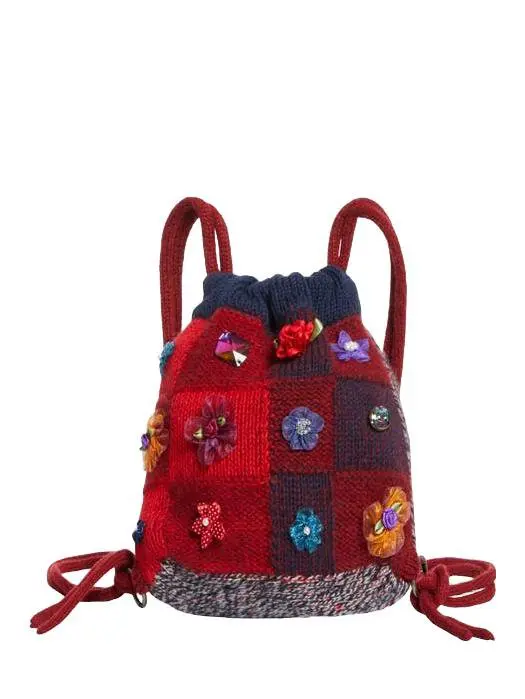 YANYAN Plaited Check Mini Backpack - Red/navy